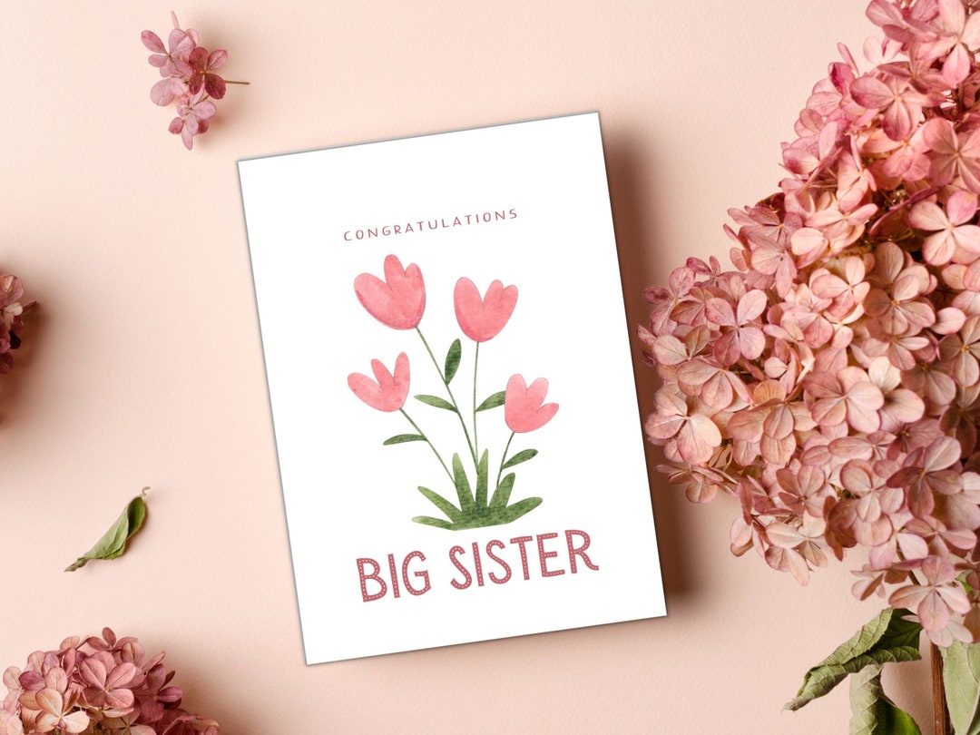 New Big Sister Newborn Baby Announcement Card | New Baby | Baby Sister ...