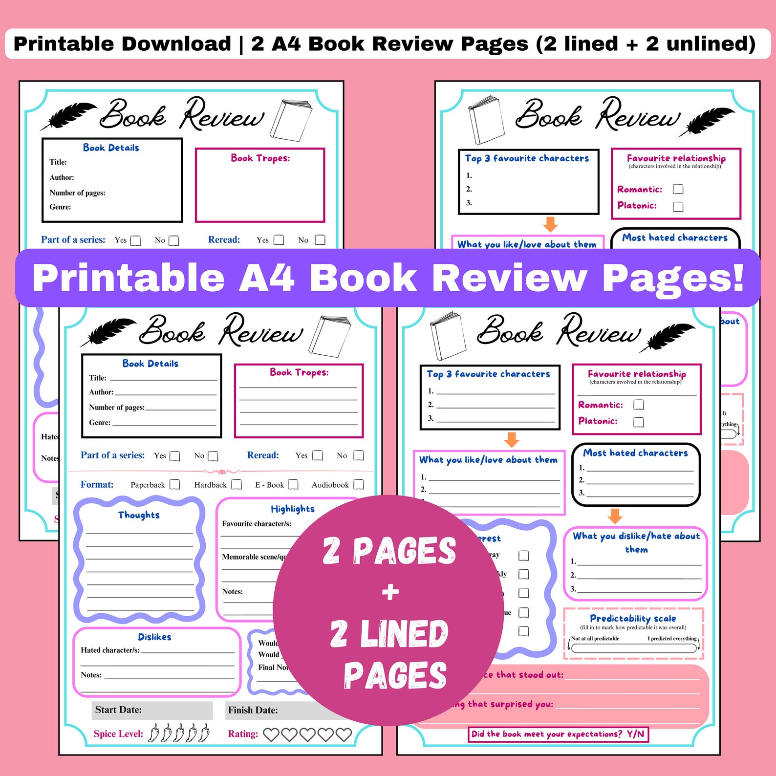 Fun Book Review Pages Fun A4 Printable Book Review Sheets Cute Book ...