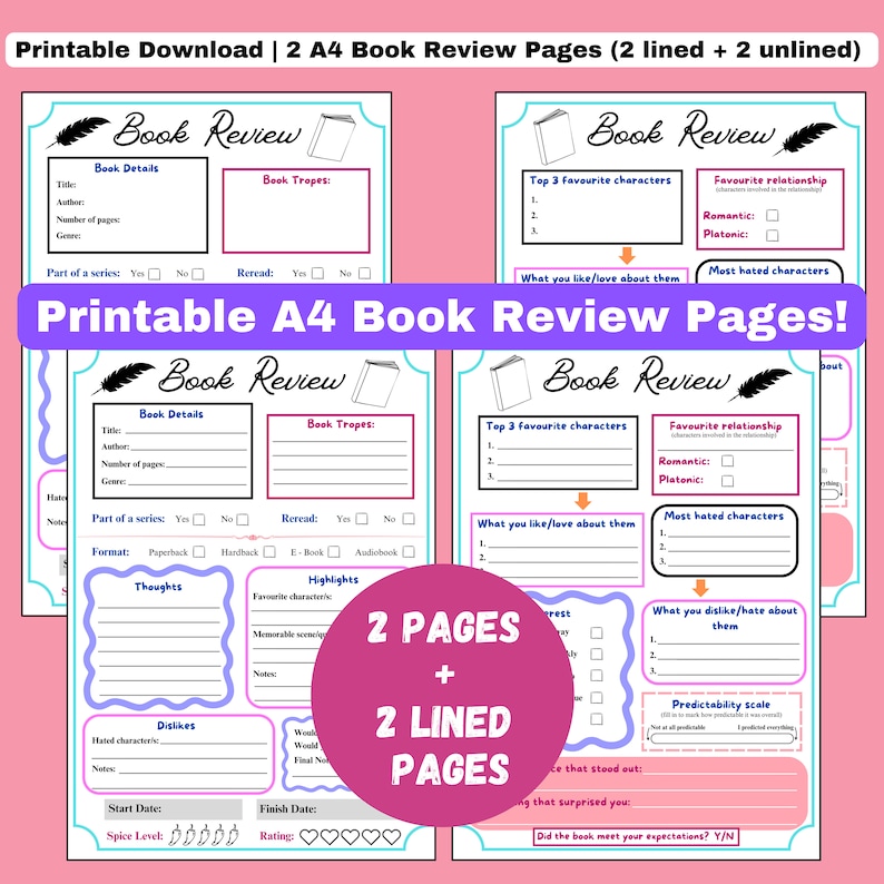 Fun Book Review Pages Fun A4 Printable Book Review Sheets Cute Book ...