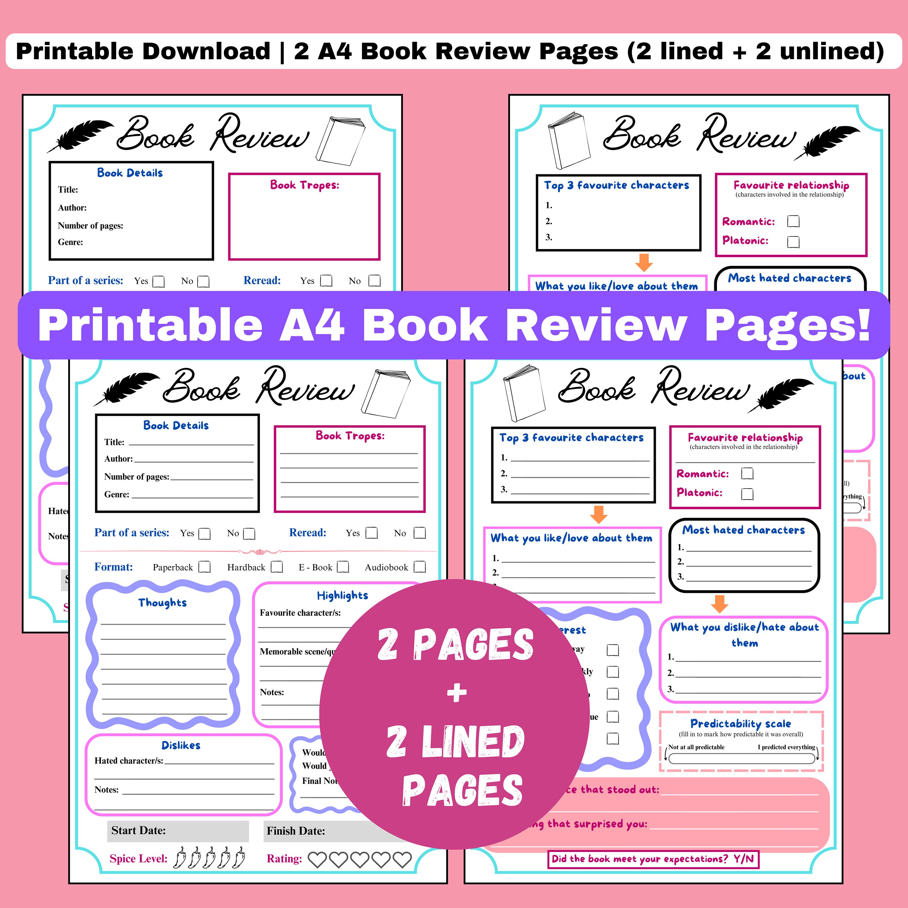 Fun Book Review Pages Fun A4 Printable Book Review Sheets Cute Book ...