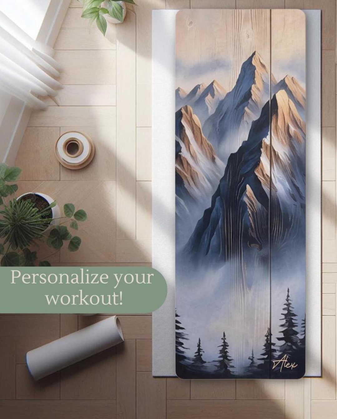 Personalized Mountain Yoga Mat Custom Name Hybrid Yoga Mat Graphic Art ...