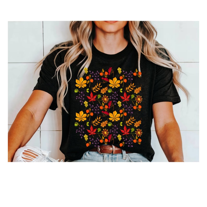 Fall Pressed Leaves T-shirt, Hip Flower Tee, Fall Leaves Tshirt, Autumn ...