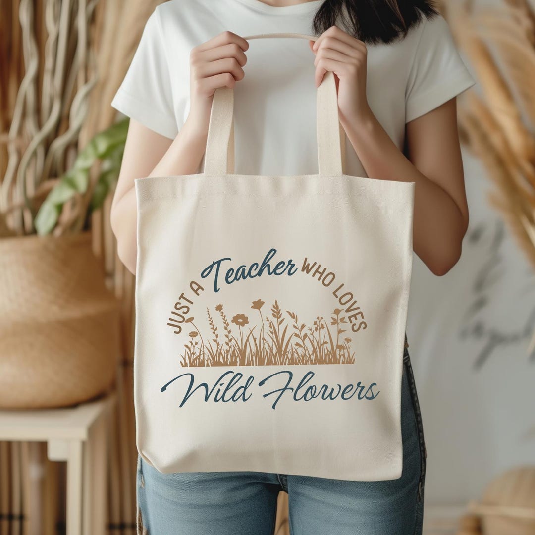 Wildflower Teacher Tote New Teacher Gift Boho Teacher Canvas Reusable ...