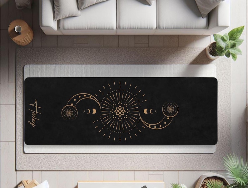 Celestial Yoga Mat Microfiber Hot Yoga Mat Moon Phase Gym Mat Custom ...