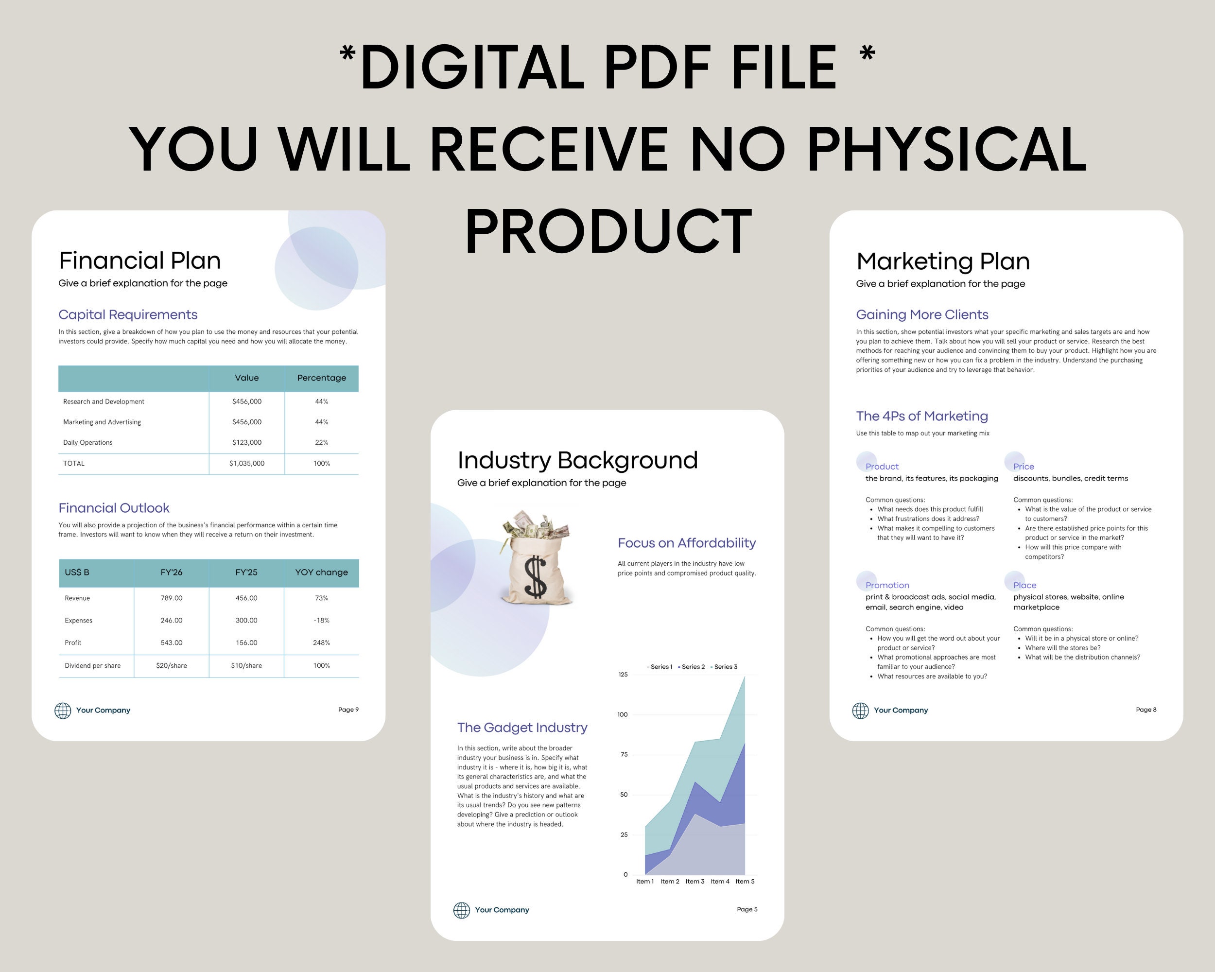 Business Plan Template PDF Printable Business Plan Small Business Plan ...