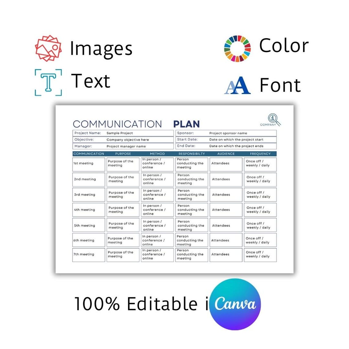 Editable Company Communication Plan Template (canva) - Etsy