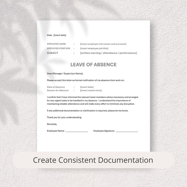 Employee Absence Letter Template – HR Leave Document - Editable MS Word ...