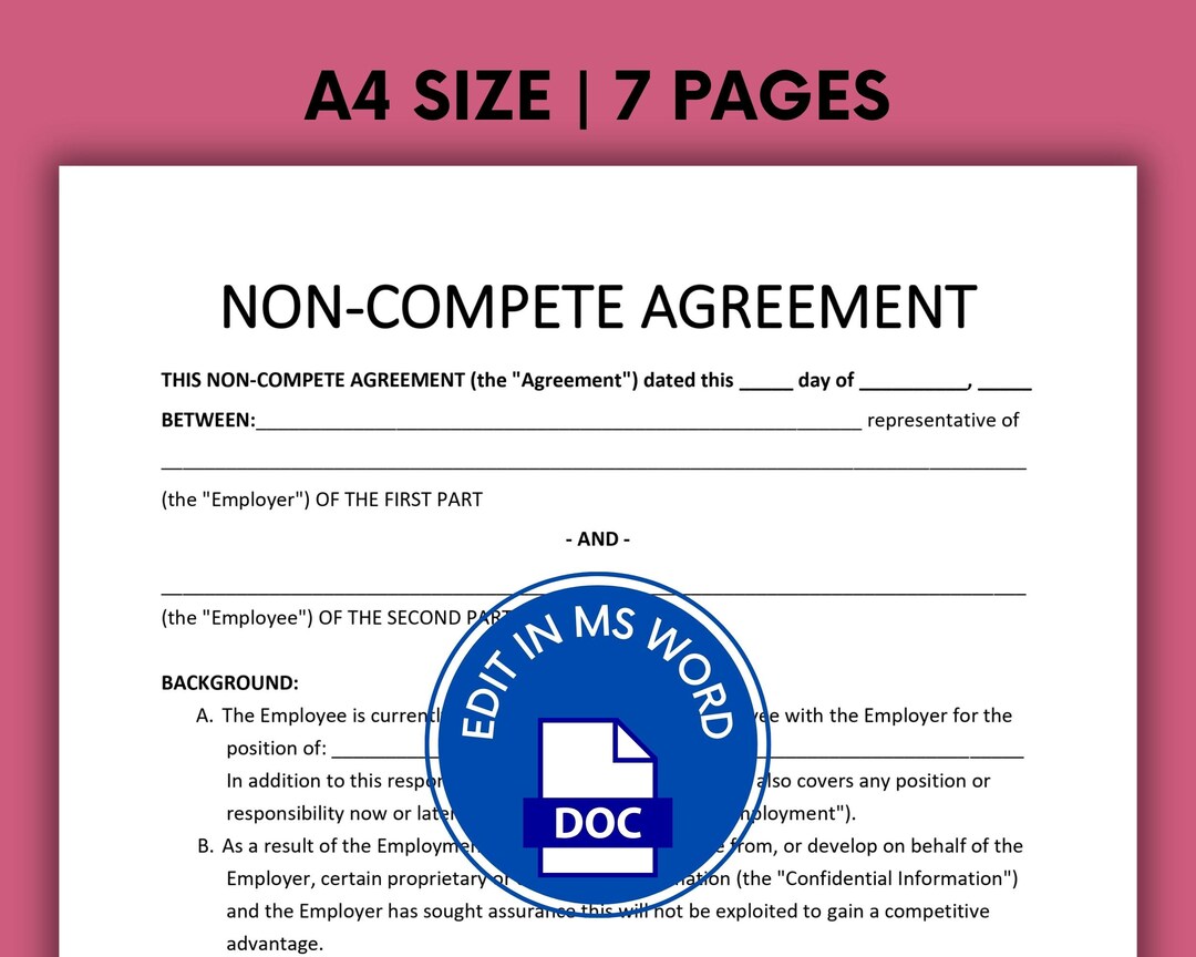 Professional Non-compete Agreement Template Editable in MS Word | Non ...