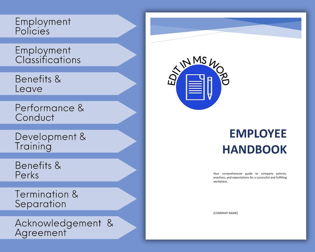 Editable Employee Handbook Template: HR Manual (MS Word, Digital ...