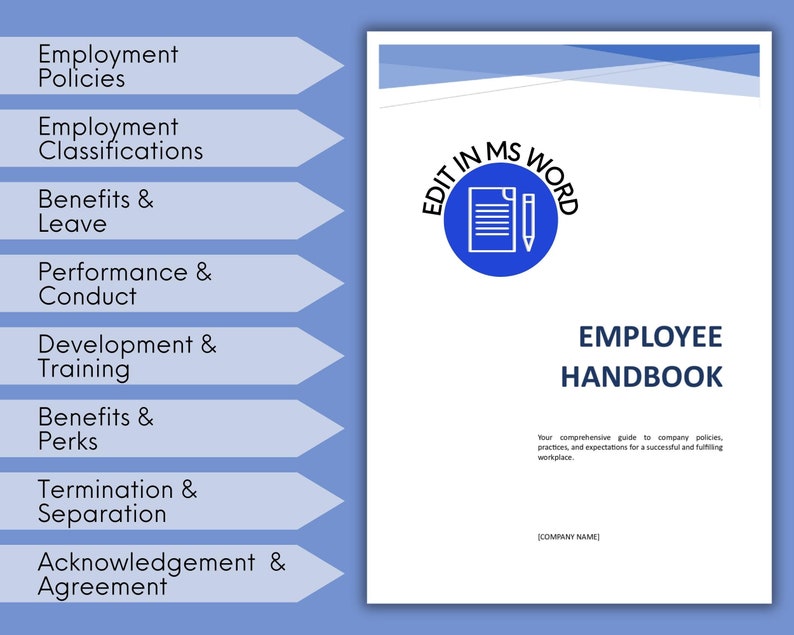Editable Employee Handbook Template: HR Manual (MS Word, Digital Download) - Etsy