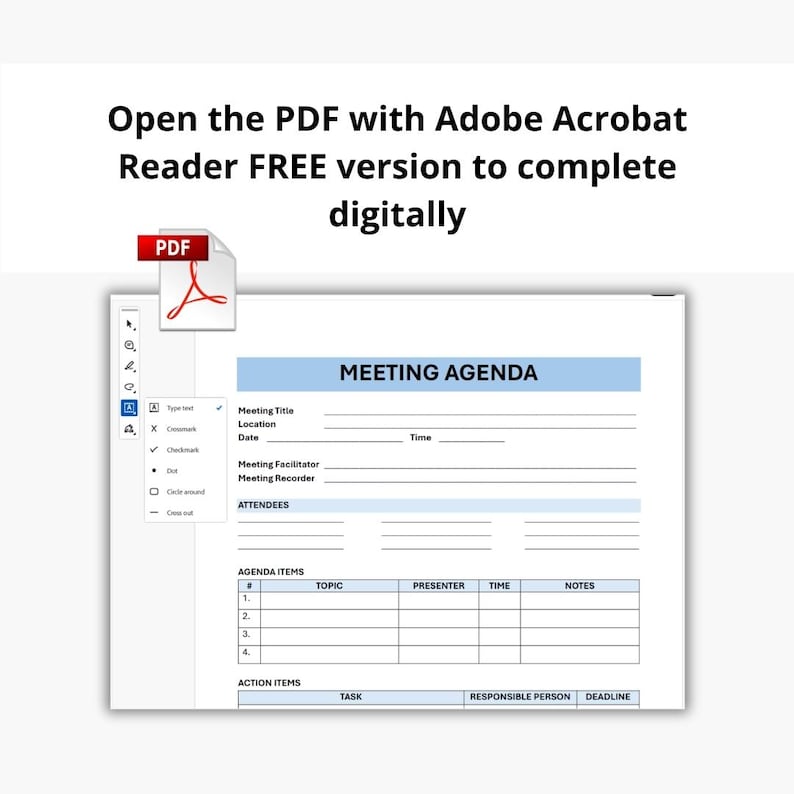 Meeting Agenda Template, Editable Microsoft Word Document, Adobe ...