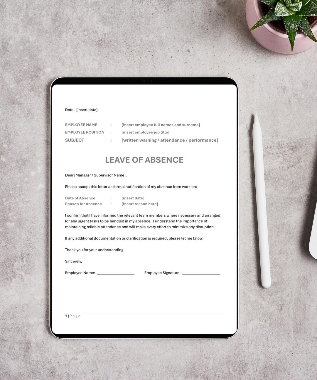 Employee Absence Letter Template – HR Leave Document - Editable MS Word ...