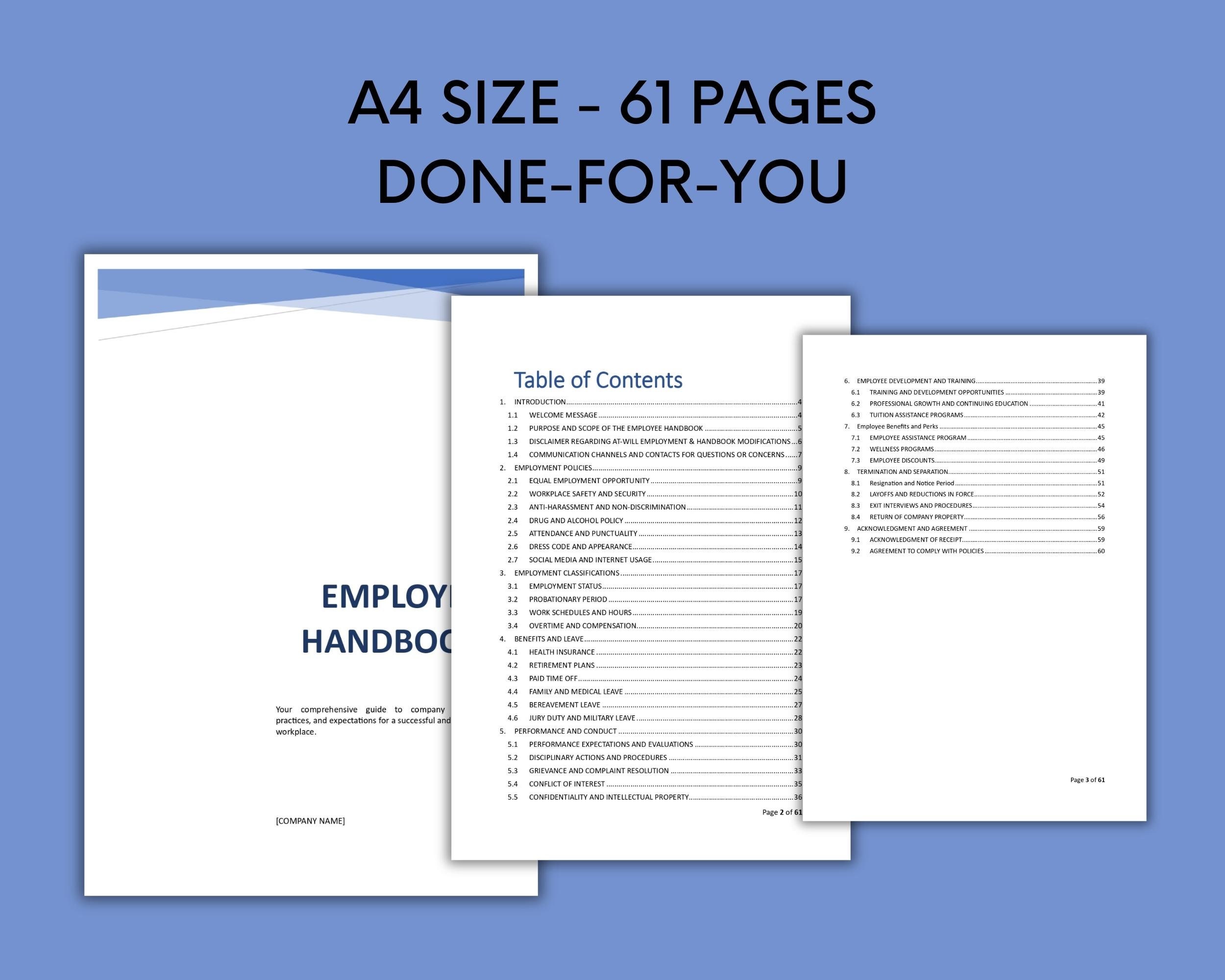 Editable Employee Handbook Template: HR Manual (MS Word, Digital ...