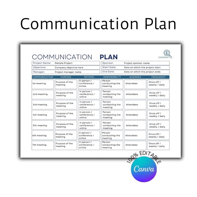 Editable Company Communication Plan Template (canva) - Etsy