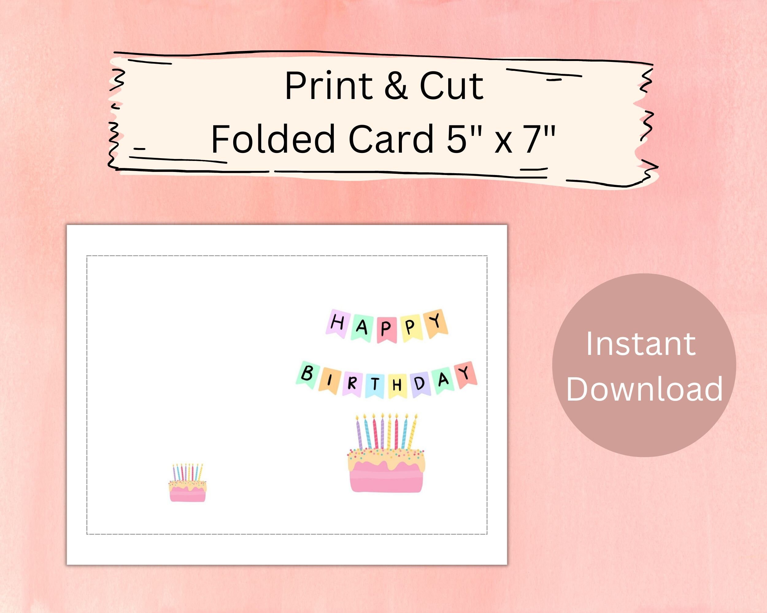 Printable Happy Birthday Greeting Card. Folded 5 X 7 Instant Download ...