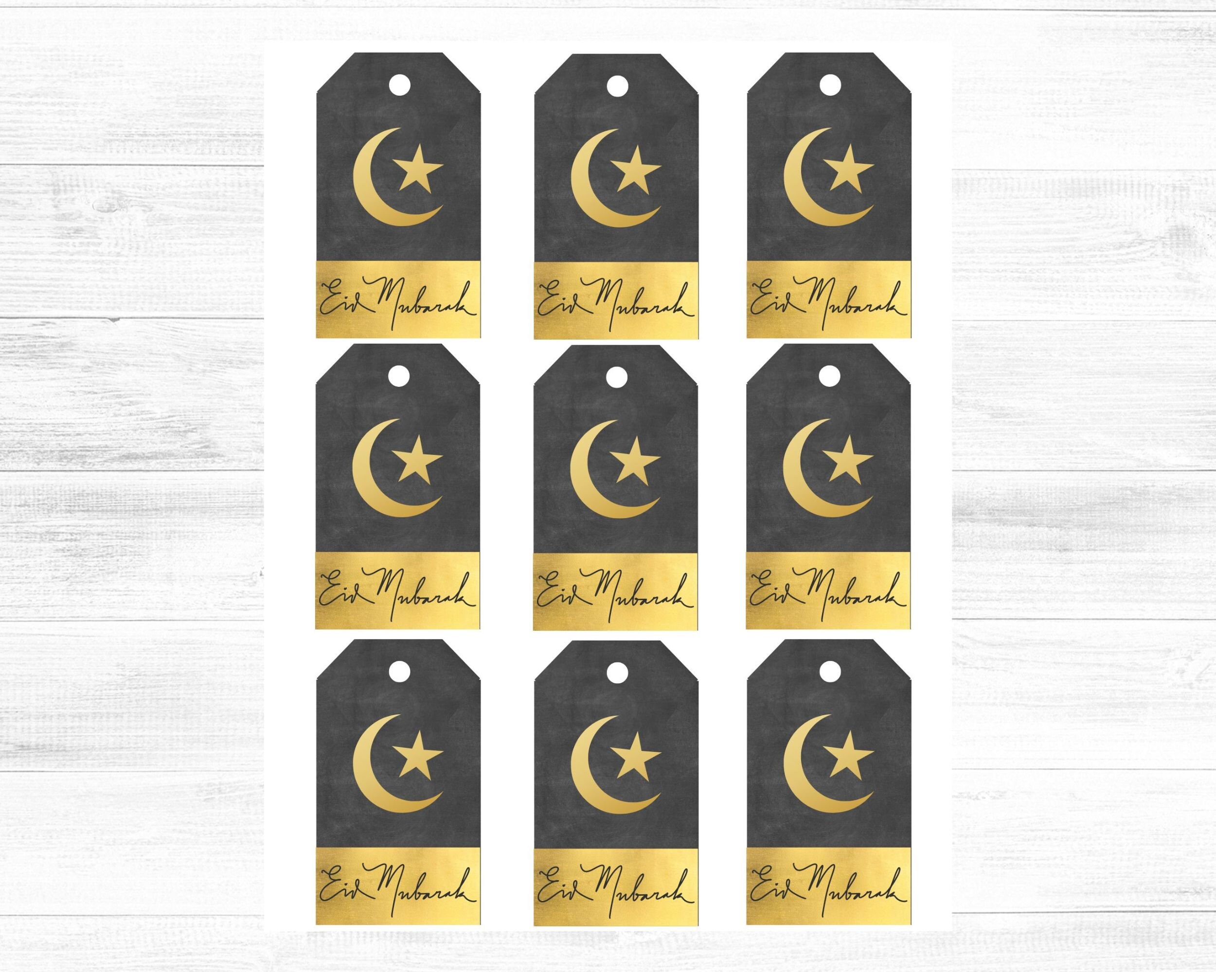 Eid Mubarak Printable Gift Tags Modern Black and Gold Favor - Etsy