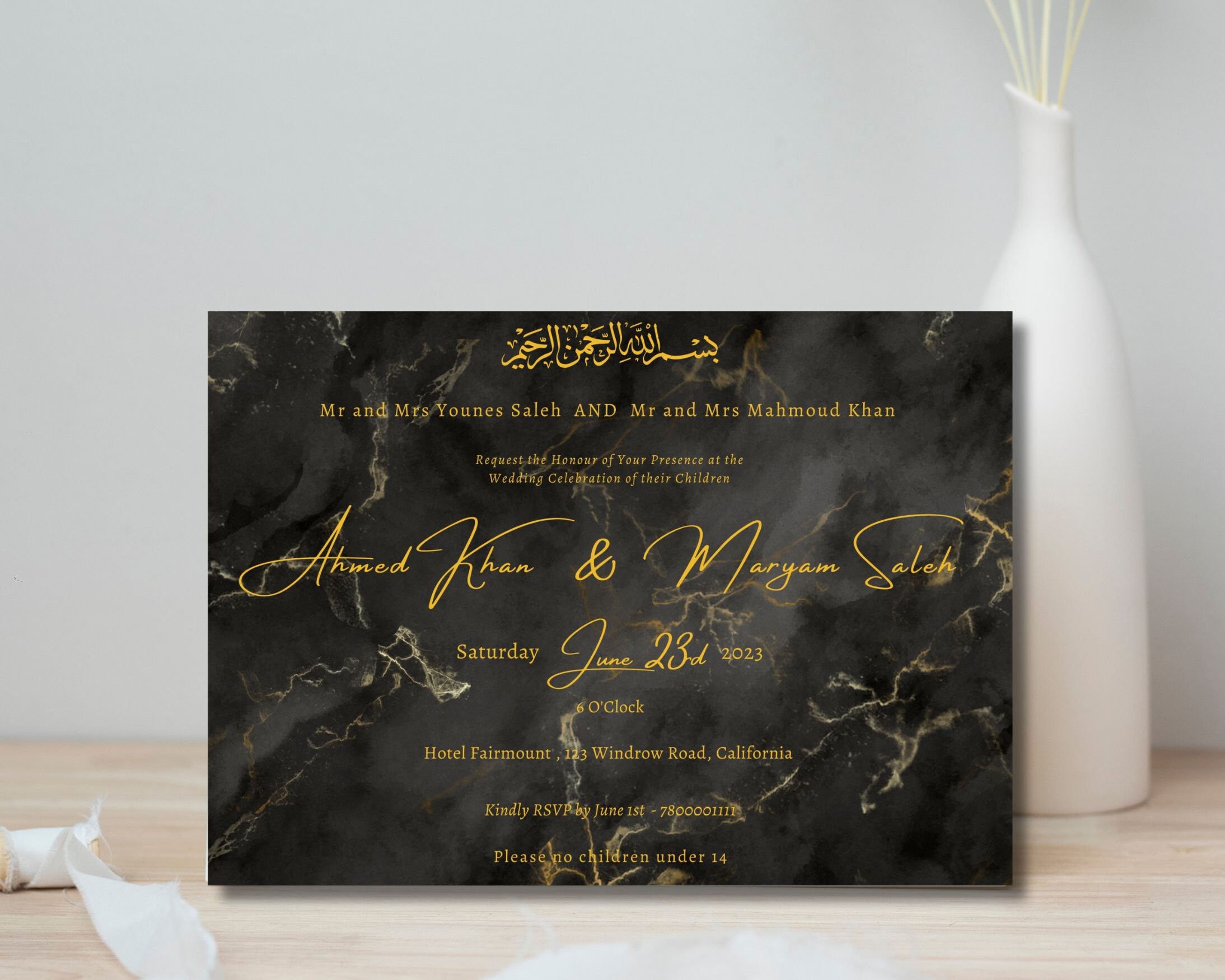 Muslim Nikkah Wedding Printable Invitation Template Gold and - Etsy