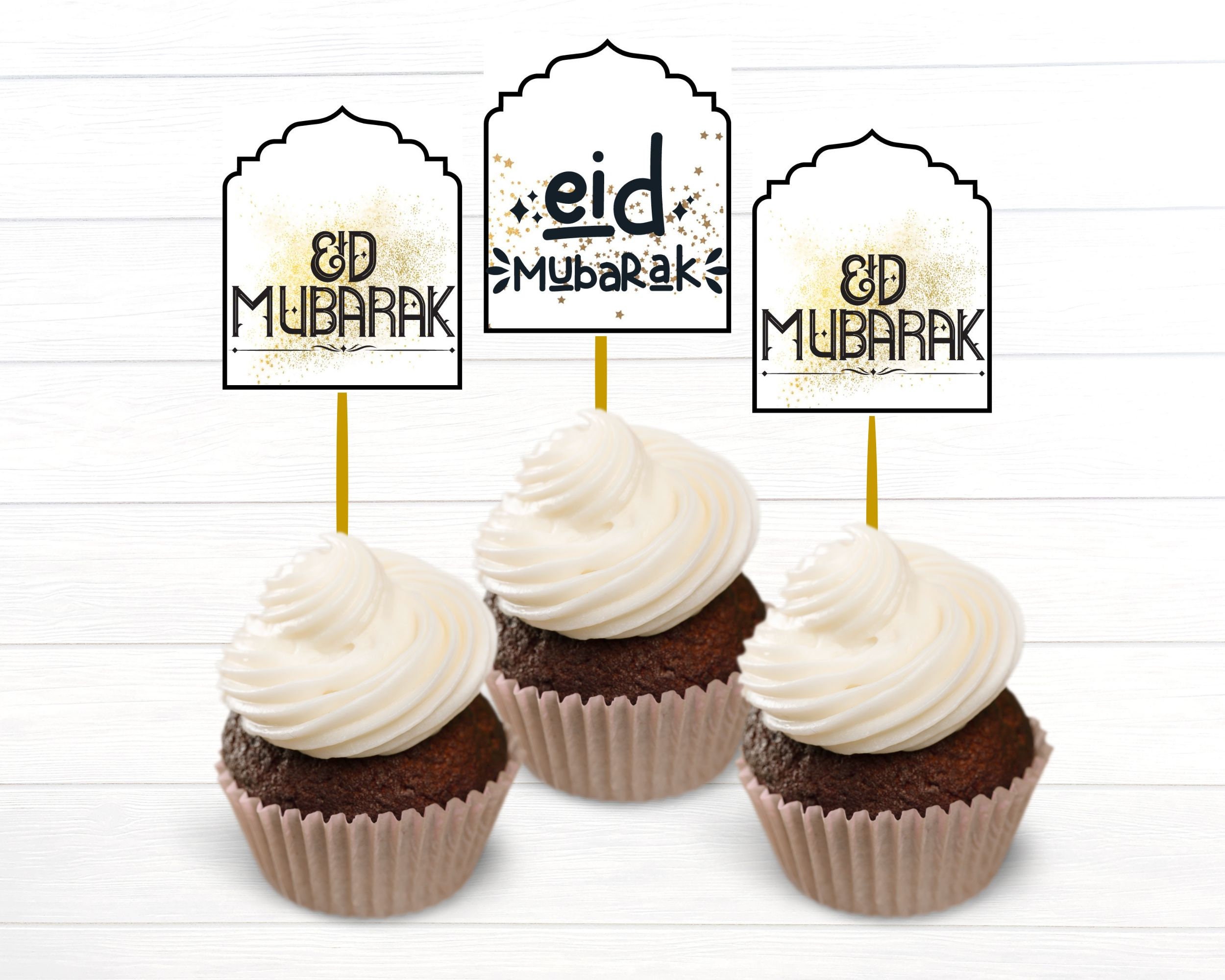Printable Eid Mubarak Cupcake Topper, Two Style Cupcake Topper Set ...