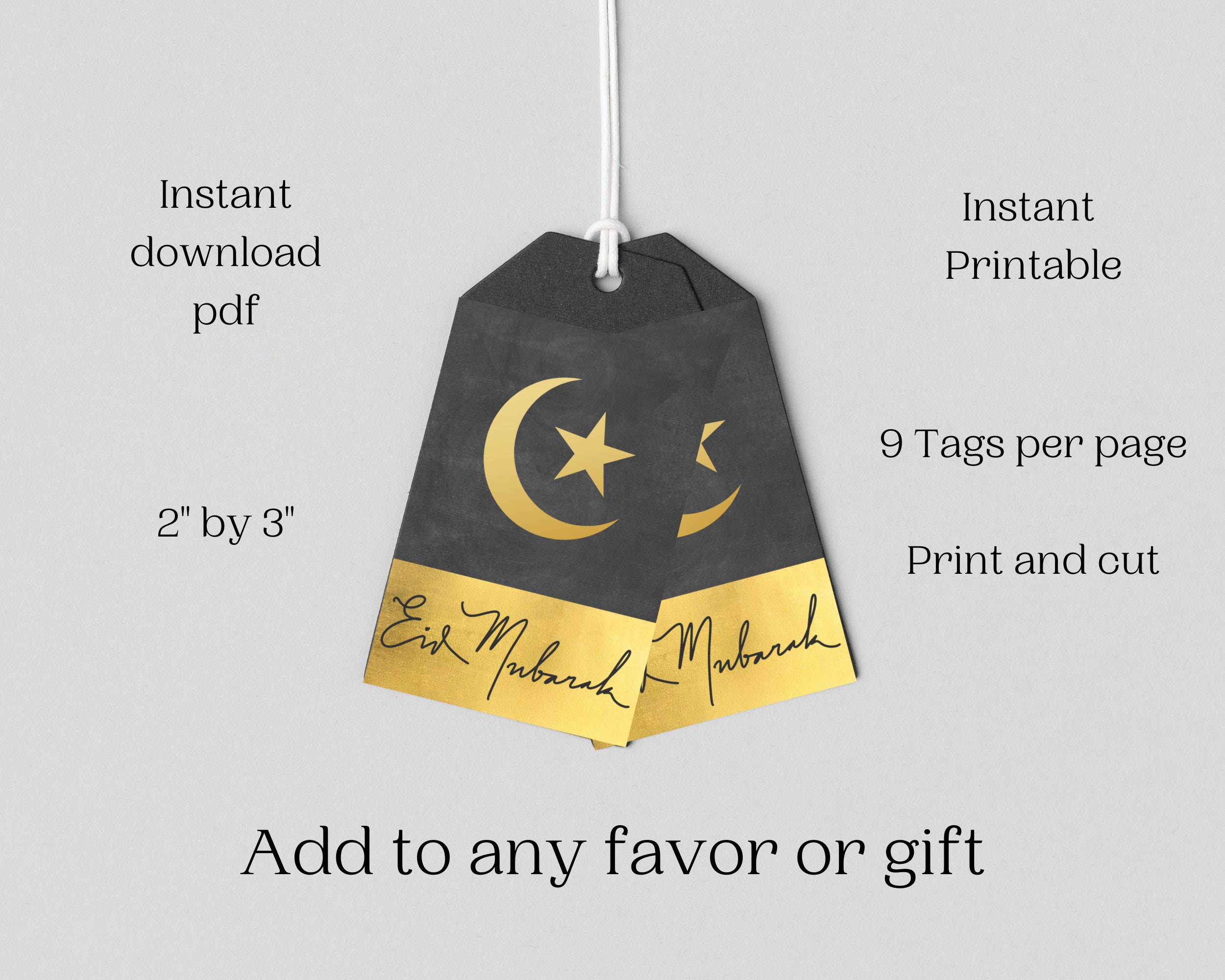 Eid Mubarak Printable Gift Tags Modern Black and Gold Favor - Etsy