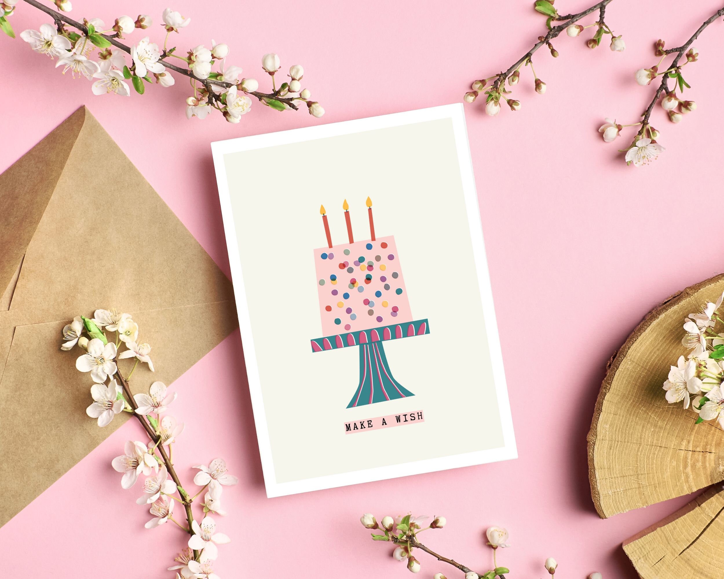 Happy Birthday Greeting Card, Printable Make a Wish, Instant Download ...