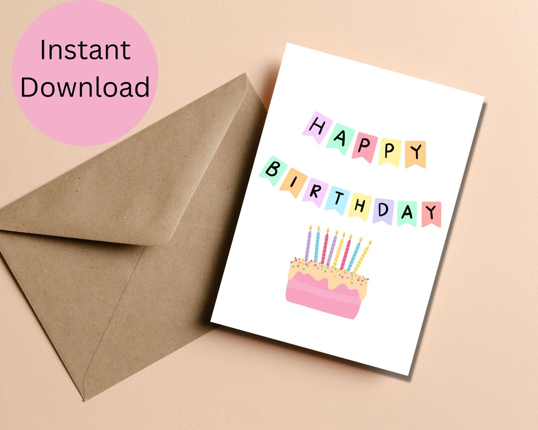 Printable Happy Birthday Greeting Card. Folded 5 X 7 Instant Download ...