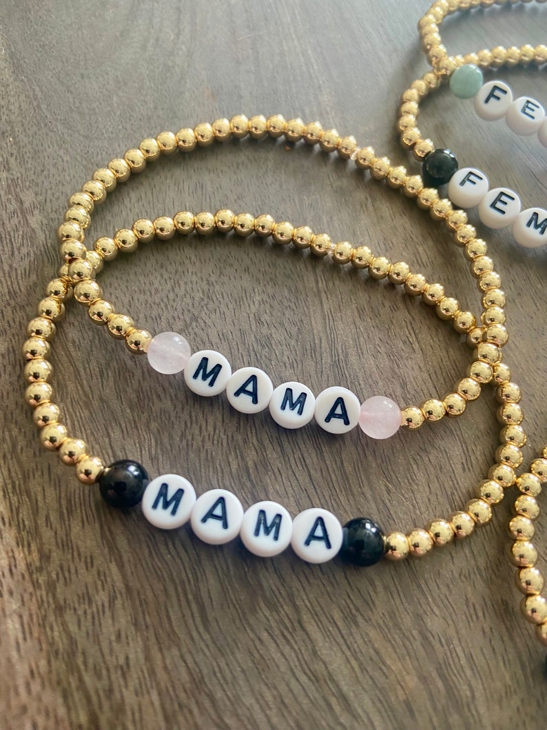 Female Empowerment Mantra Bracelet, 7.5in, Natural Stone, 14k Gold ...