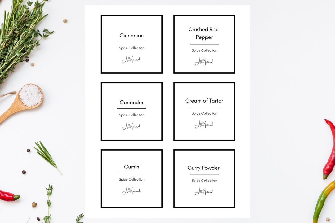 Kitchen Spice Labels, Custom Spice Labels, Kitchen Printable Label Set ...