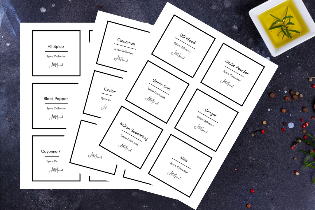 5 Label Sizes, Editable Labels, Printable Kitchen Spice Labels, Custom ...