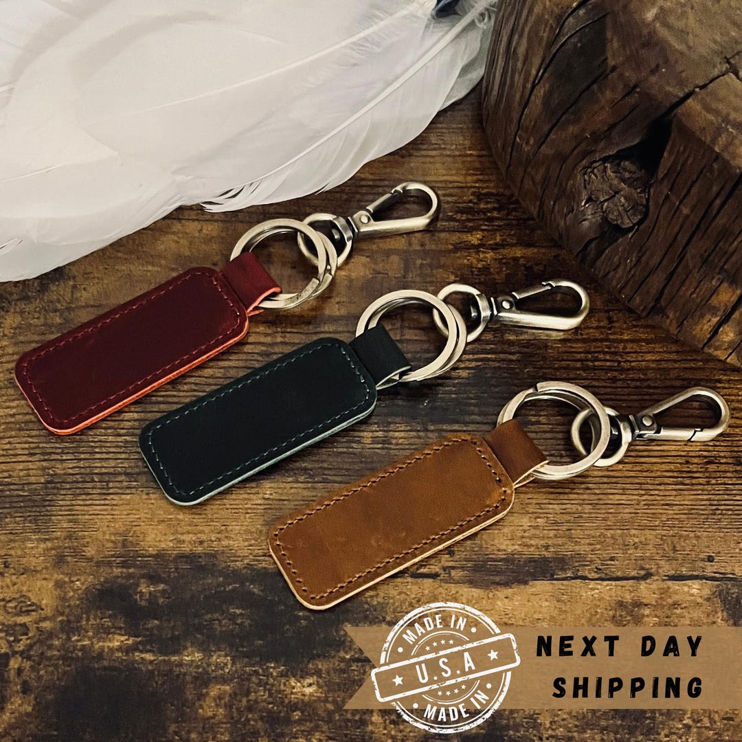 Personalized Leather Keychain, Custom Monogram Gift, Engraved Leather ...