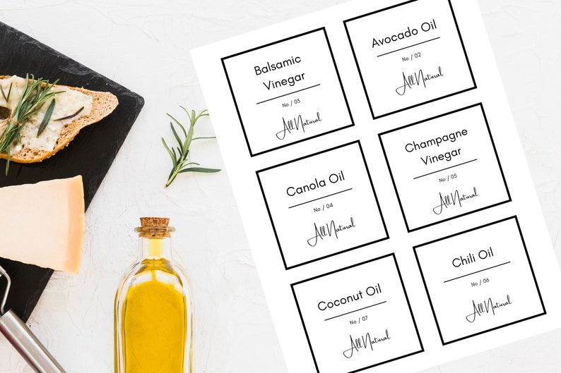 Oil & Vinegar Label Template Bundle: Minimalist Kitchen Labels (digital ...