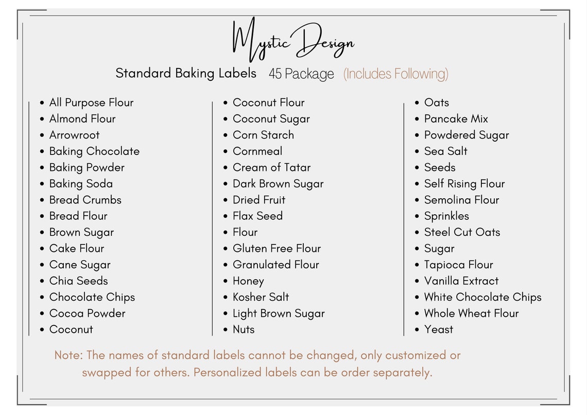 Printable Baking Labels, Customizable Labels, 8 Label Sizes, Editable ...