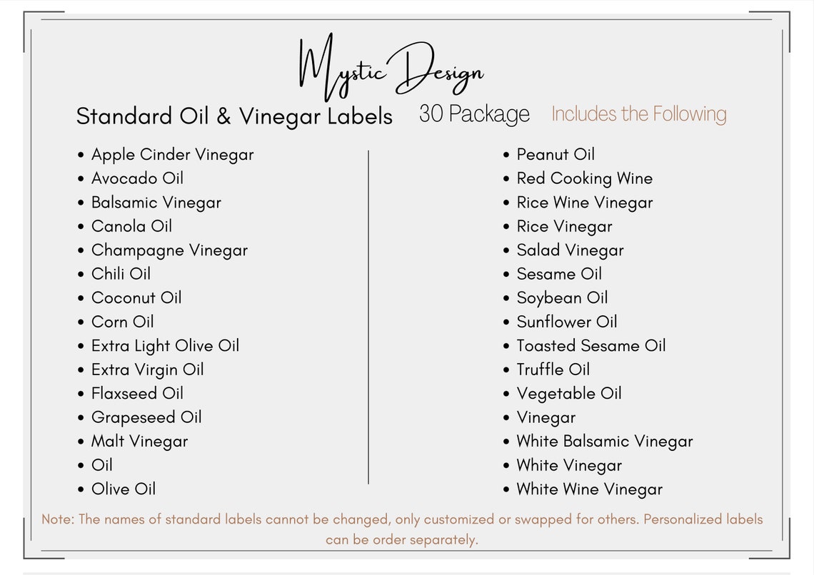 Oil & Vinegar Label Template Bundle: Minimalist Kitchen Labels (digital ...