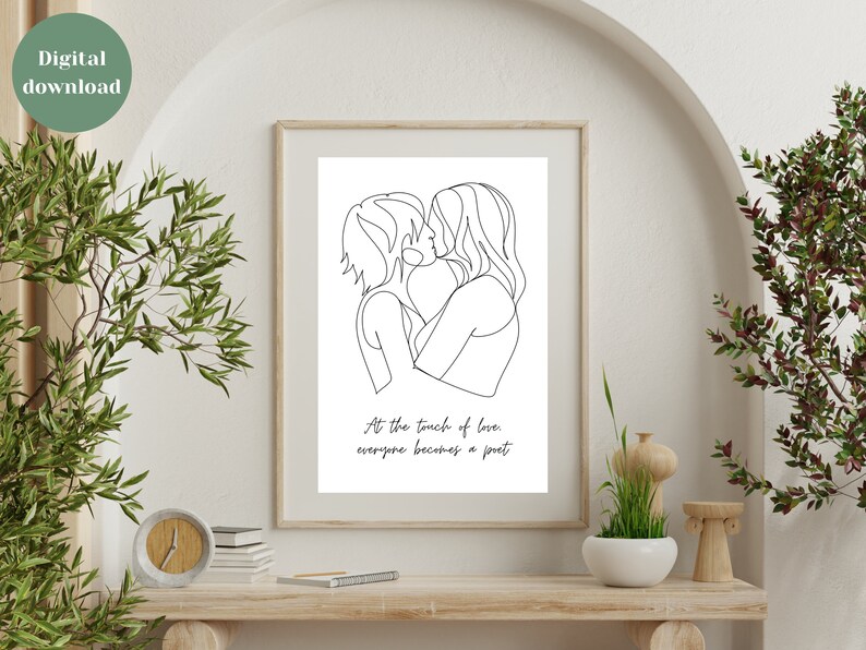 Lesbian Line Art Print Wlw Line Art Sapphic Wall Art - Etsy