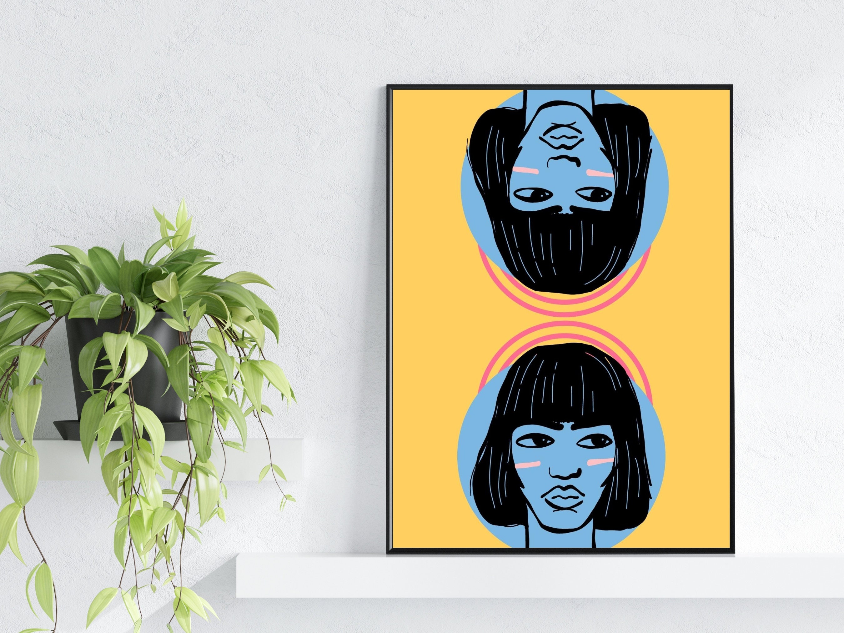 Trendy Apartment Print, Eclectic Maximalism Decor, Funky Girl Painting ...