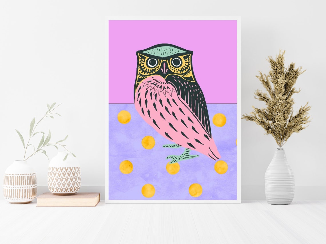 Owl Poster Design Colorful Playroom Decor Bright Pastel - Etsy