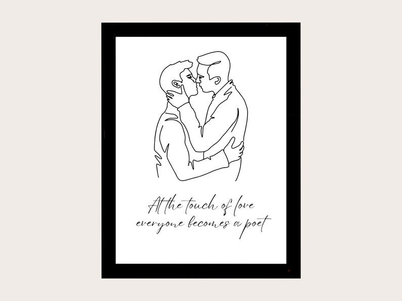 Gay Couple Line Art Print, Romantic Kiss, Queer Wedding Gift (digital ...