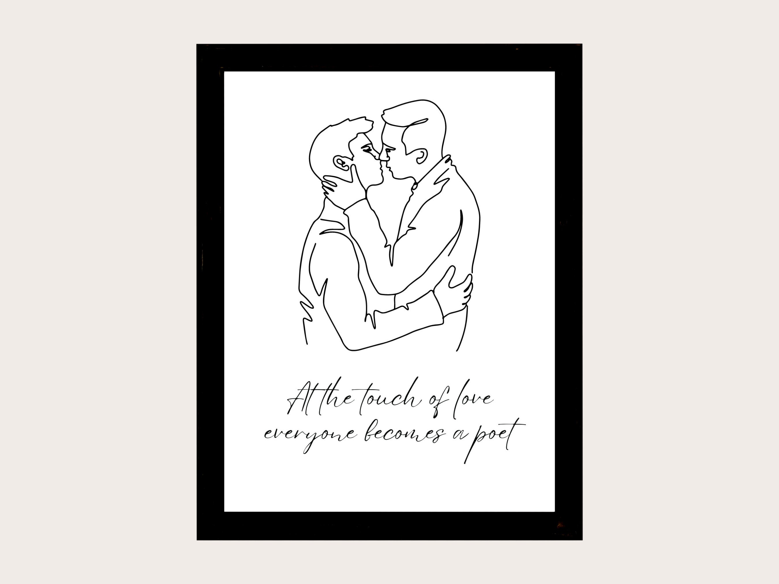 Gay Couple Line Art Print, Romantic Kiss, Queer Wedding Gift (digital ...