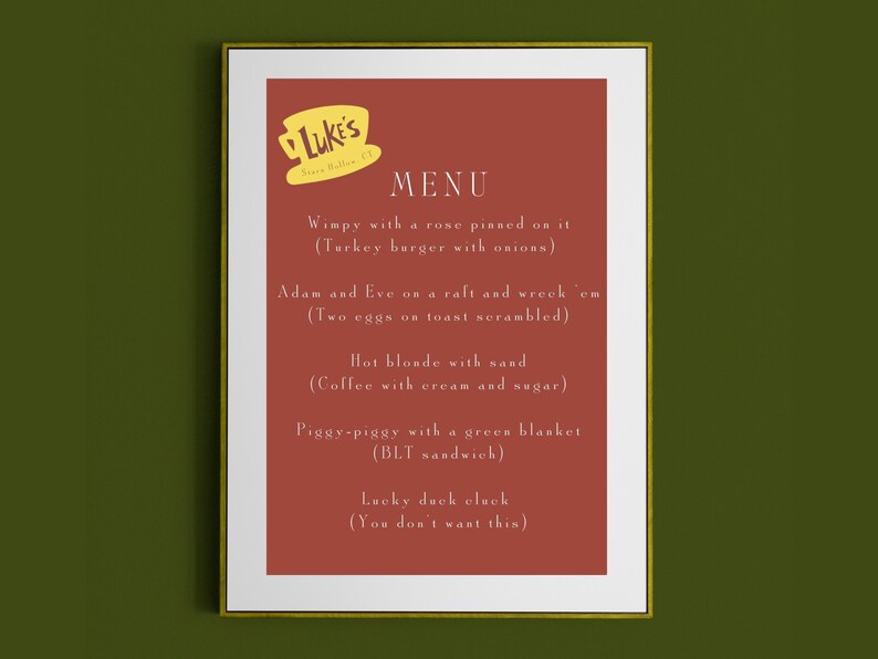 Luke's Diner Menu Poster: Gilmore Girls TV Art (digital Download) - Etsy