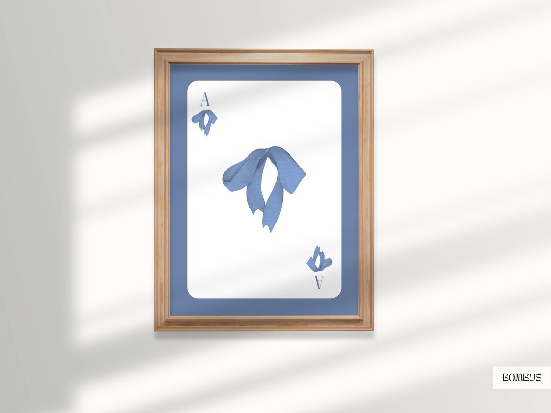 Blue Bow Ace Card Print: Preppy Grandmillennial Art (digital Download ...