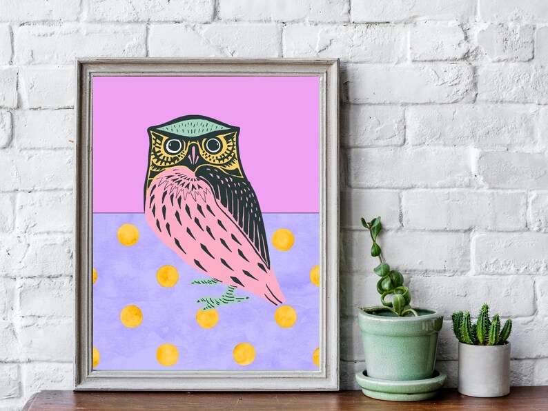 Owl Poster Design Colorful Playroom Decor Bright Pastel - Etsy