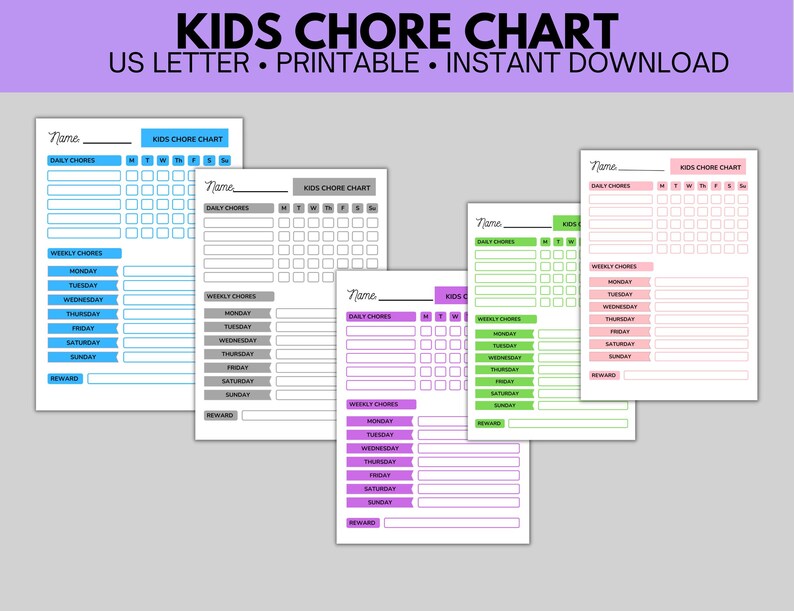 Kids Chore Chart, Kids Chores, Chore Chart for Kids, Printable Chore ...