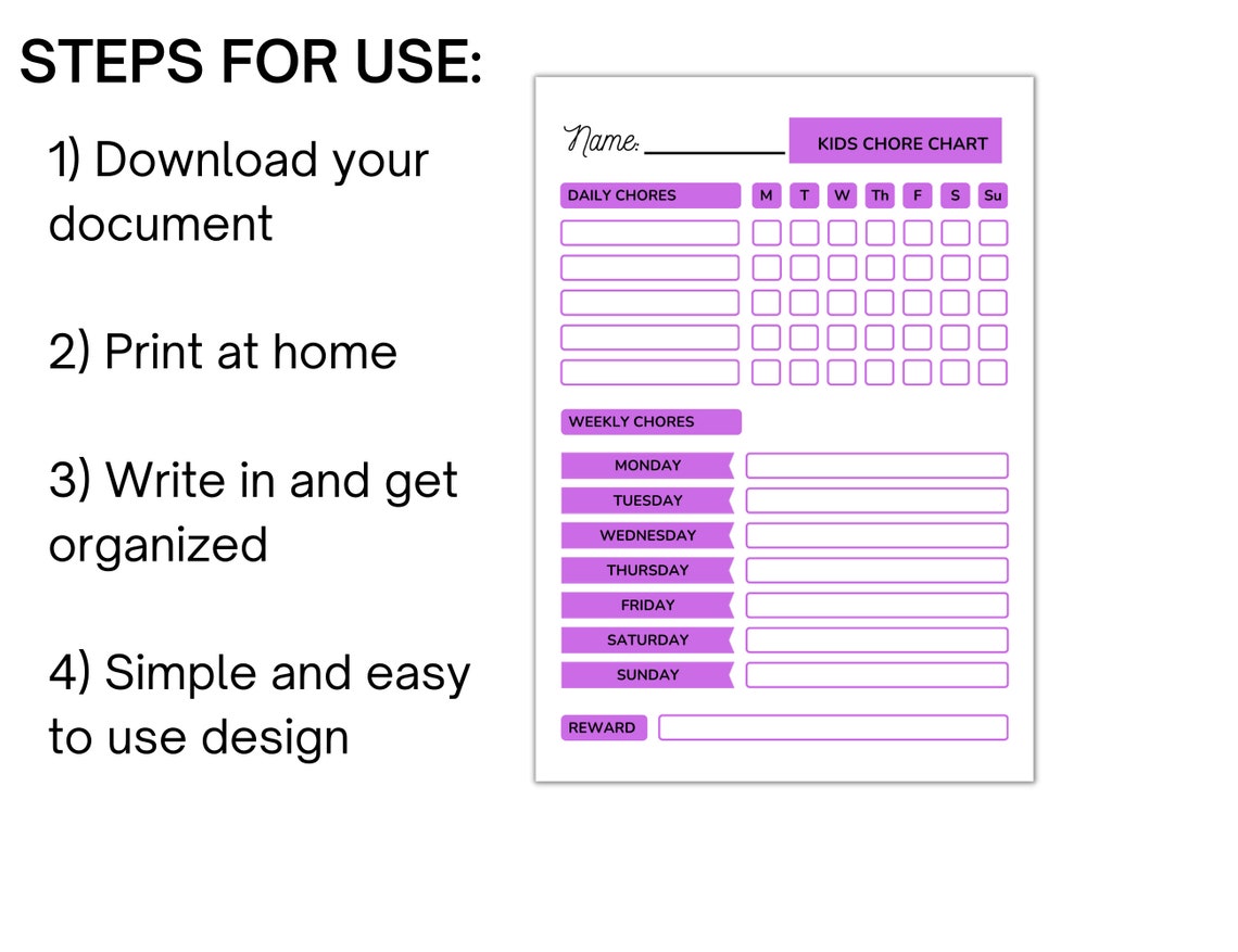 Kids Chore Chart, Kids Chores, Chore Chart for Kids, Printable Chore ...