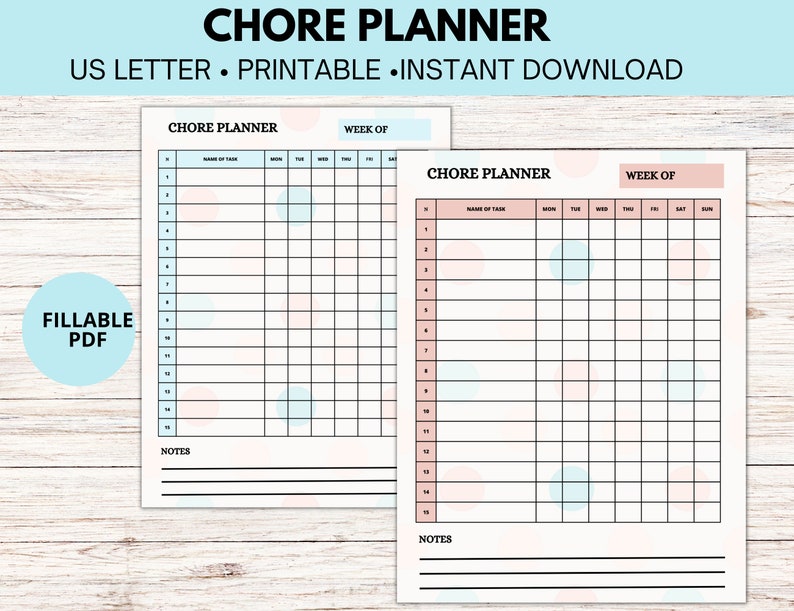 Chore Chart, Chore Planner, Family Chore Chart, Checklist, Weekly ...