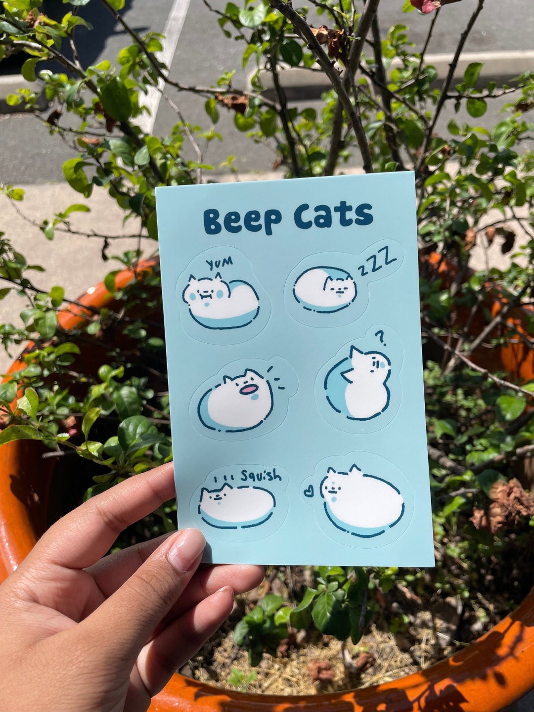 Kawaii Blue Beep Cat Sticker Sheet - Etsy