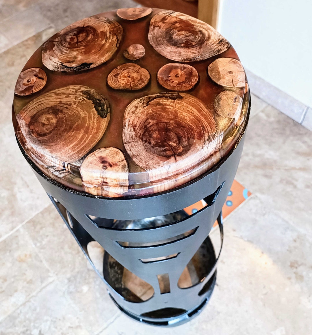 Bar Stool 75 Cm, Iron, Wood, Epoxy Resin - Etsy