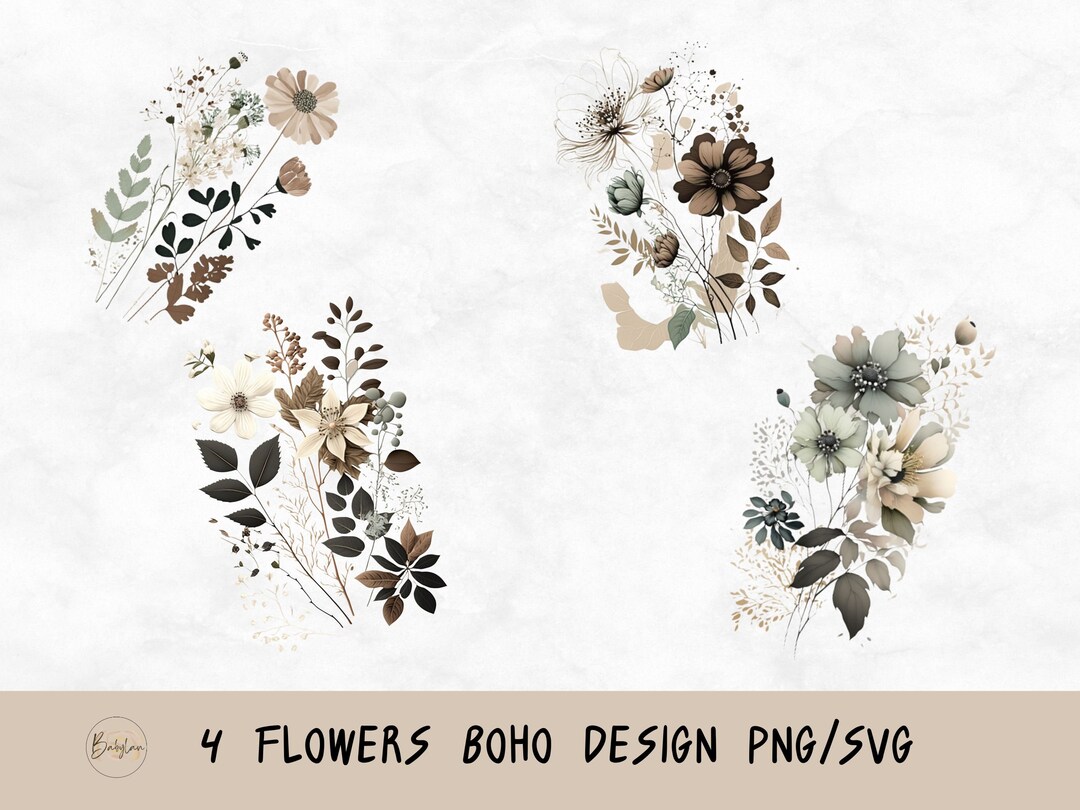 Boho Flower Svg Bundle, Floral Set Clip Art, Boho Floral Svg, Autumn ...