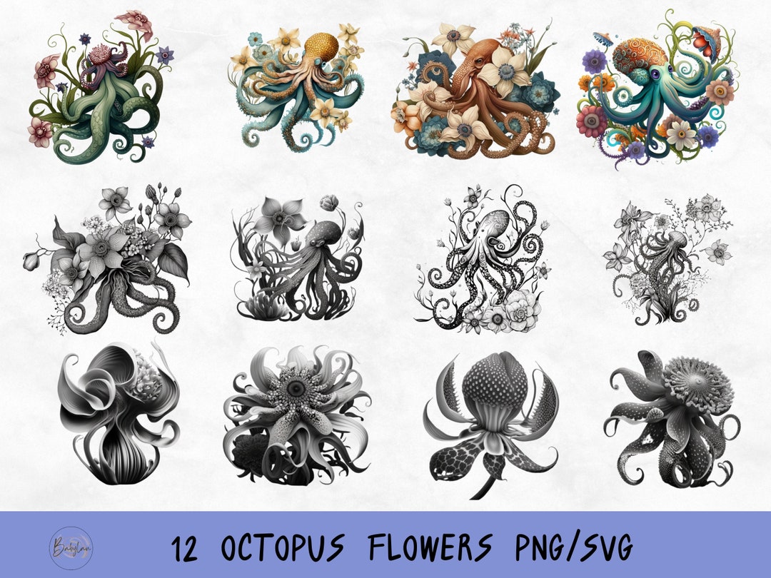Floral Octopus Svg, Octopus Svg, Floral Animal Png, Sea Animals Png ...