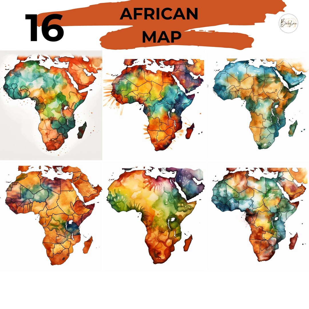 Watercolor AFRICAN MAP Clipart, African Illustrations Bundle, Continent ...