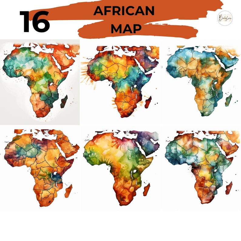 Watercolor AFRICAN MAP Clipart, African Illustrations Bundle, Continent ...