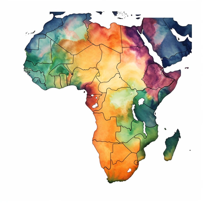 Watercolor AFRICAN MAP Clipart, African Illustrations Bundle, Continent ...